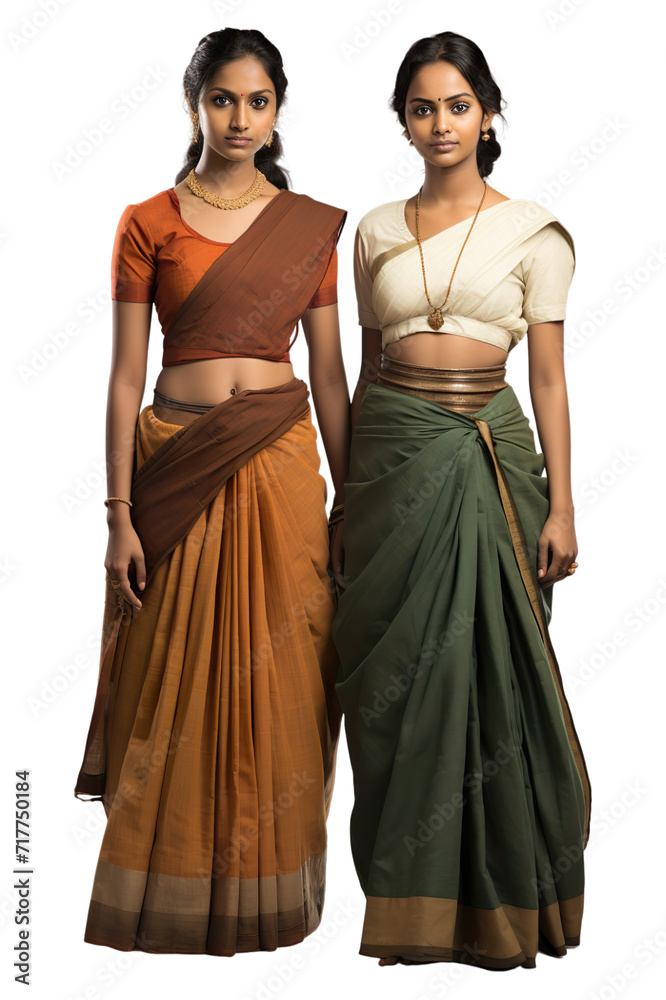 Full length view of Indian women in Mundum Neriyathum: Traditional ...