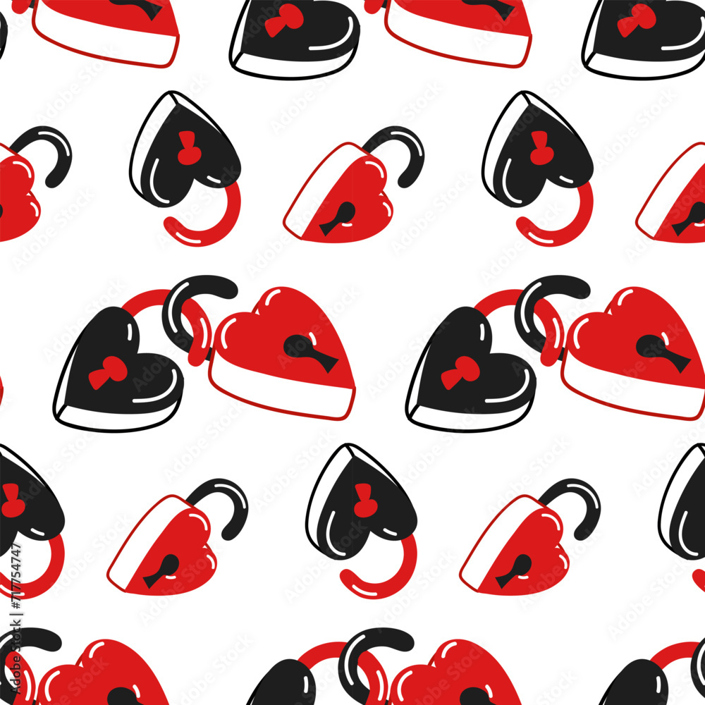 Seamless pattern of colored heart-shaped locks. Fat illustration in the ...