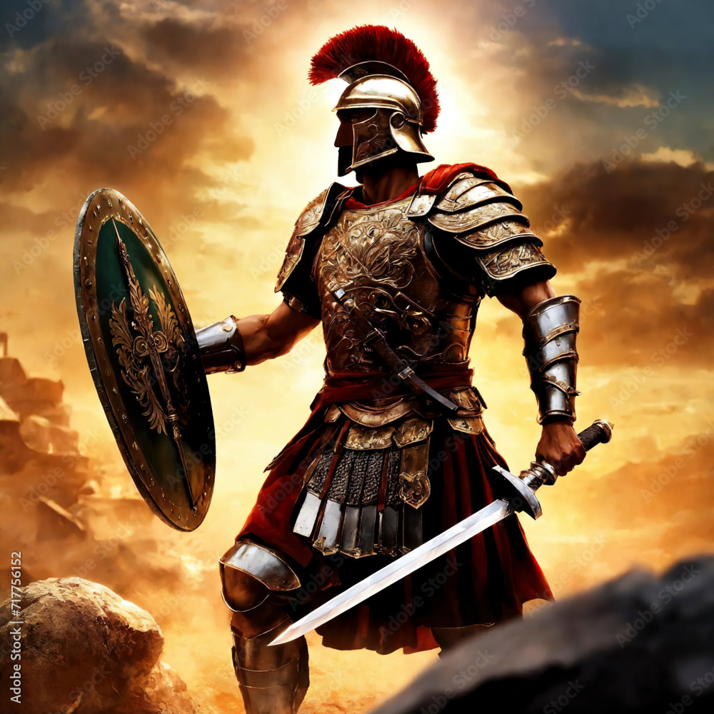 Roman male legionary (legionaries) wear helmet with crest, gladius ...