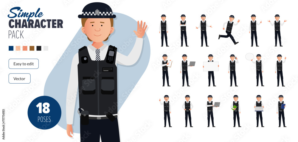 Simple flat British police woman officer vector character in a set of ...
