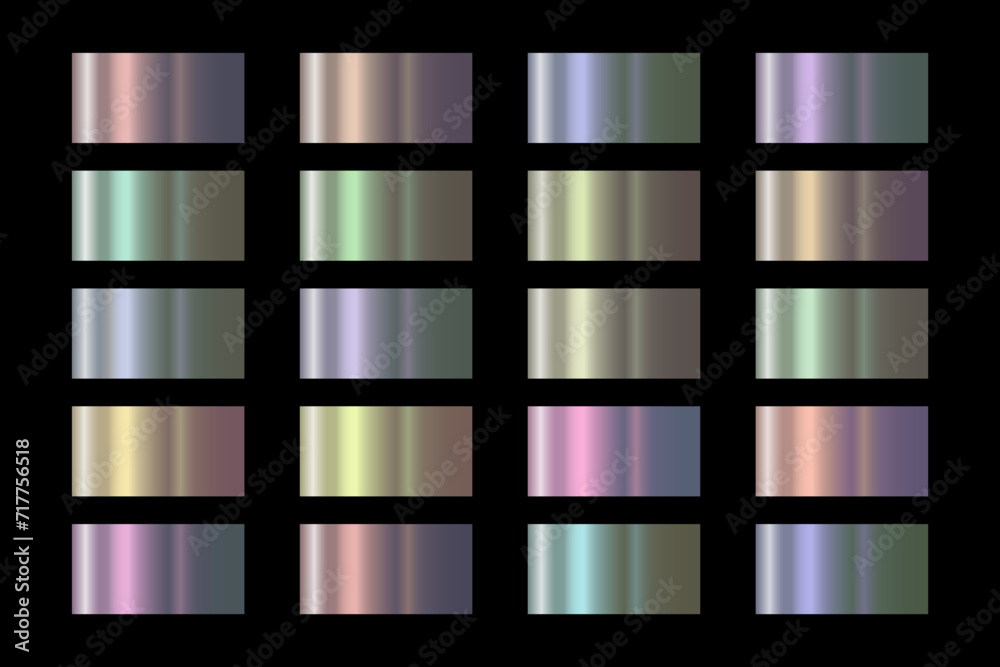 Holographic textures set. Colorful hologram chrome metal gradients set ...