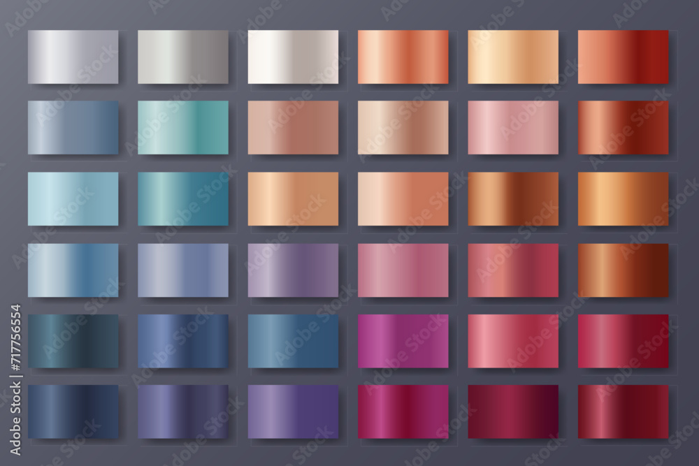 Colorful chrome metal gradients vector set. Silver, gold, bronze ...
