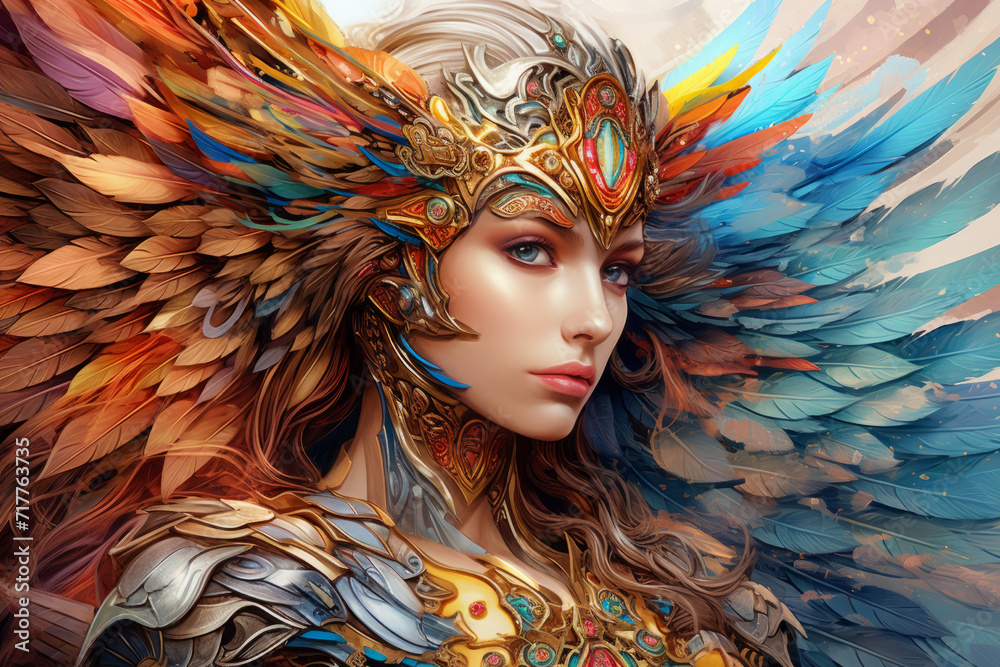 Valkyrie, a warrior maiden in armor and a helmet with wings. Norse ...
