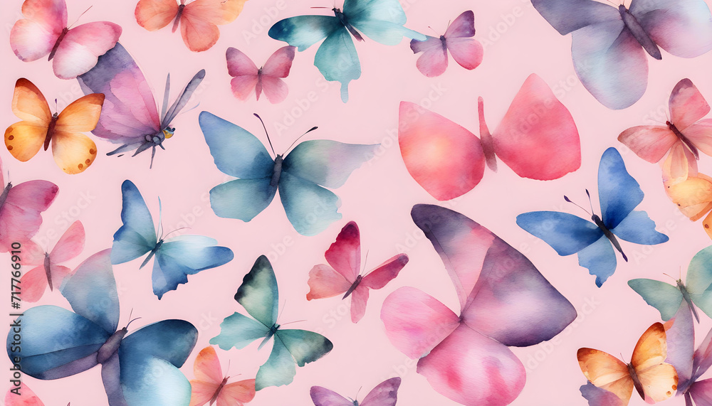 Butterfly collection. Watercolor illustration. Set with colorful ...