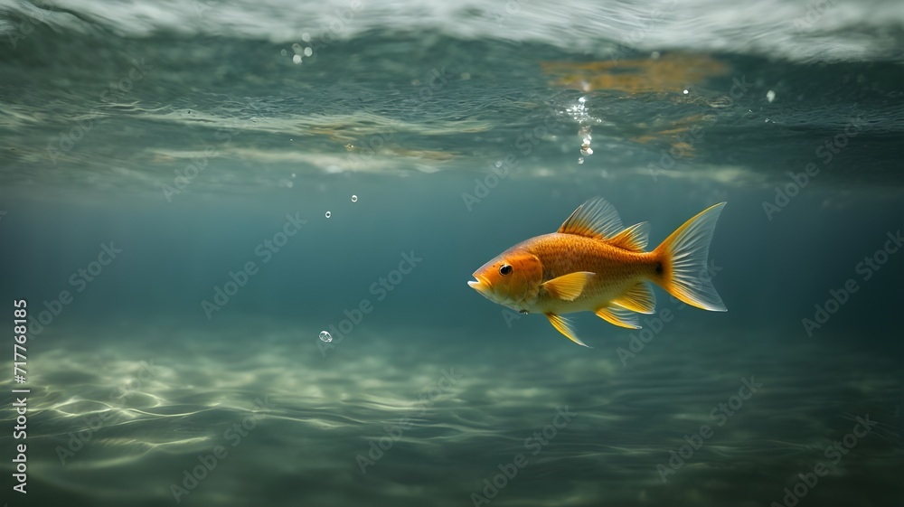 goldfish in aquarium, The drop falls below the water surface, it morphs ...
