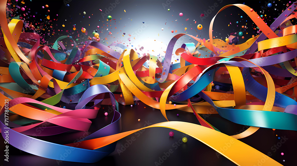 A colorful ribbon is being pulled by a machine with a ribbon on it and ...