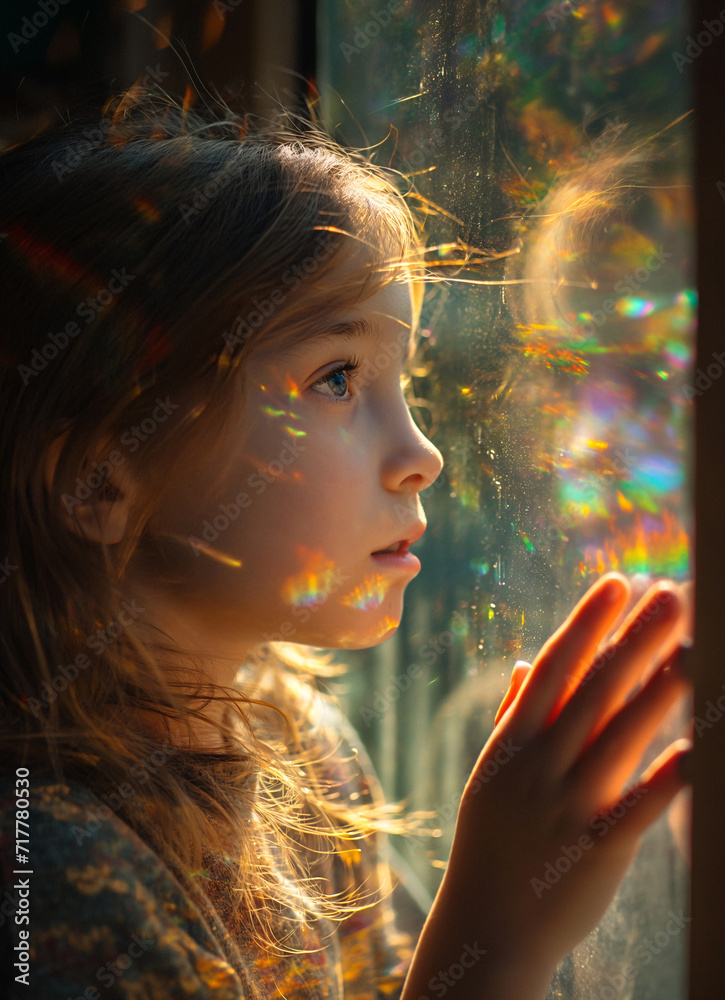 Girl looking out a window.A wistful young woman gazes out her window ...