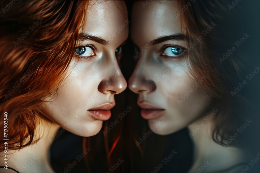 Split personality with two faces. Bipolar disorder as woman with rapid ...