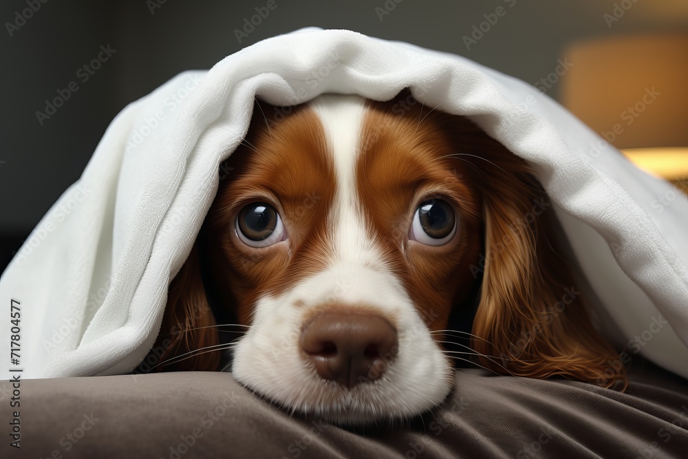 Heartbreaking spaniel dog with soulful, sad eyes peeking out from ...
