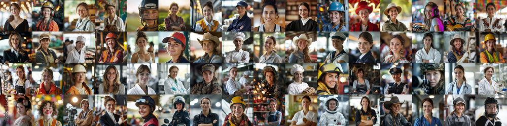 Panorama of workplace portraits of women in different professions Stock ...