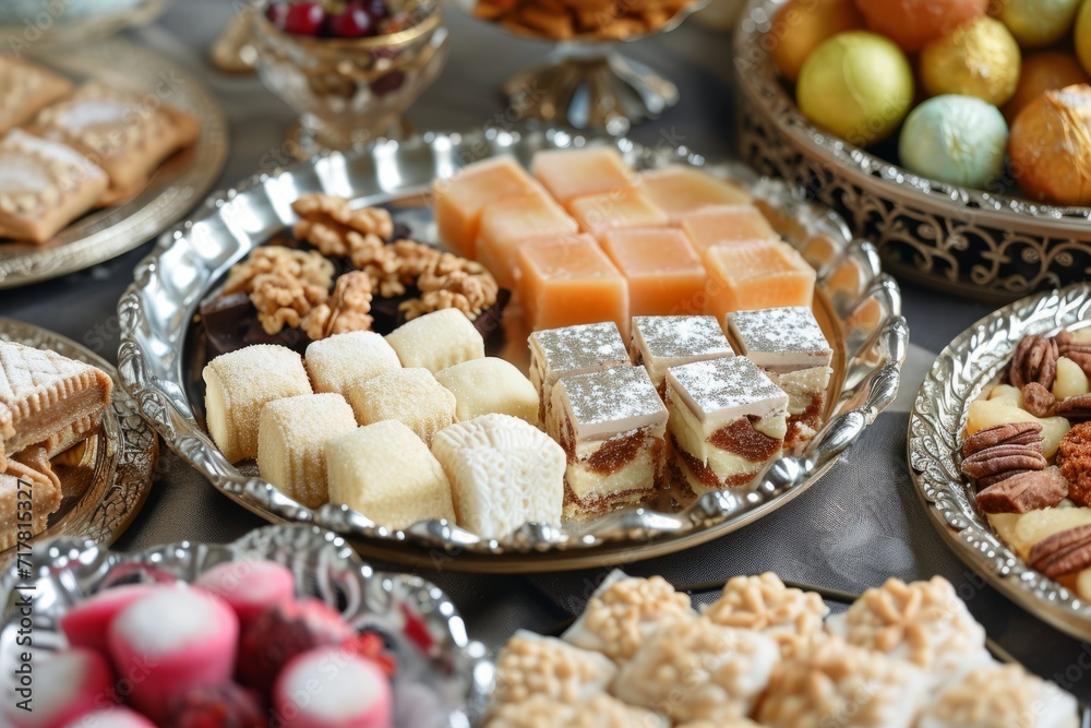 Ramadan food made from assorted middle eastern sweets maamoul, basbousa ...
