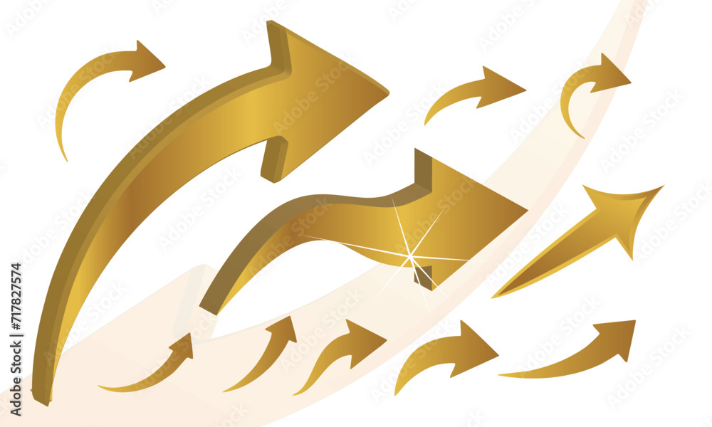 Golden arrows clean fresh air flow collection. Flat style curved arrow ...