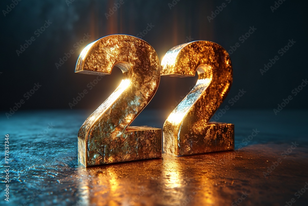 22 Gold Number 22 on a Black Background Generative AI Stock ...