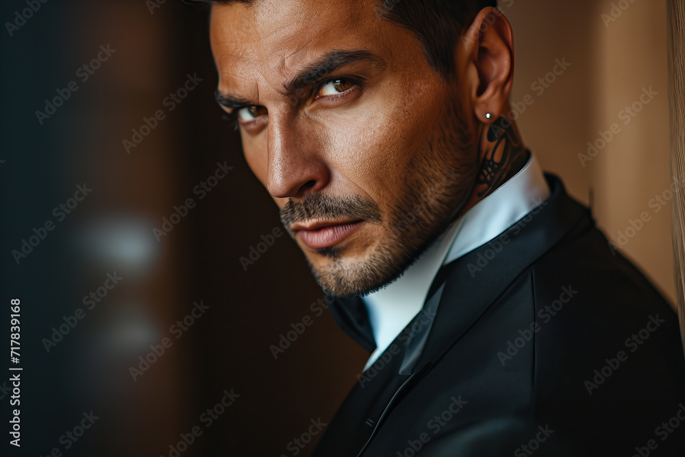 tanned skin, hot and attractive Italian mafia billionaire with a tattoo ...