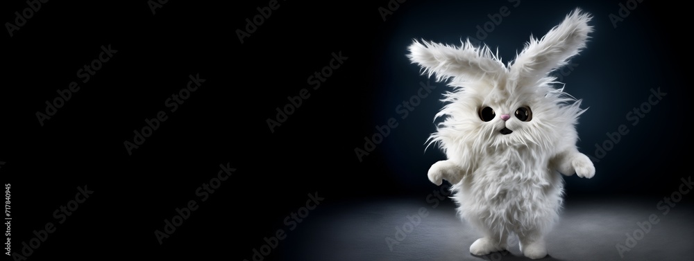 Horizontal banner with a funny cute diabolical bunny monster, lovely ...