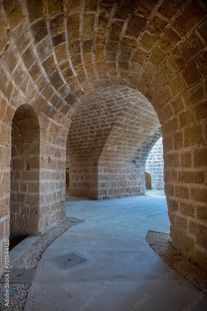 Tunnel passages and walls made of cut stone under Othello Castle ...