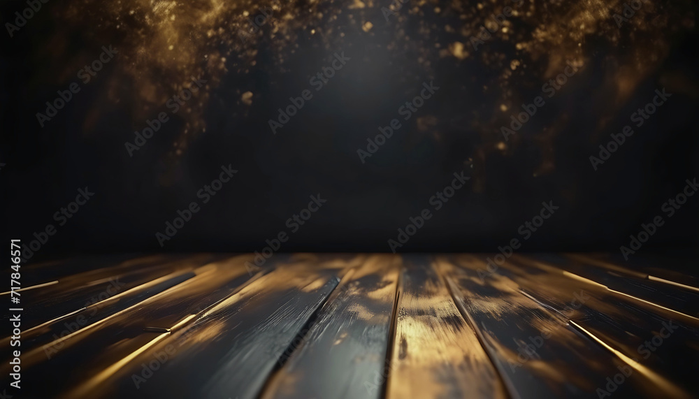 Abstract dark and gold background, black wood and gold floor Stock ...