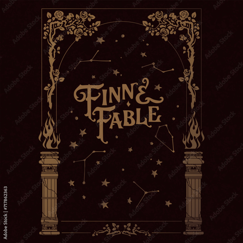 Fabulous vector frame with columns, wild roses and constellations ...