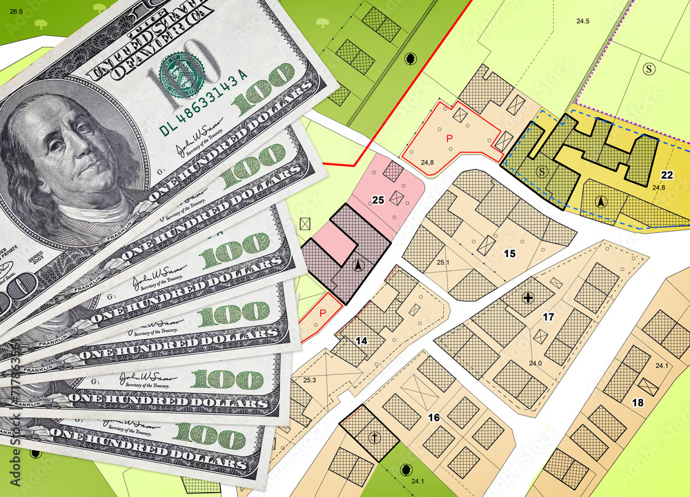 Costs of urbanization - concept with an imaginary General Urban Plan ...
