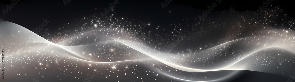 Digital silver particles wave and light abstract wide screen background ...