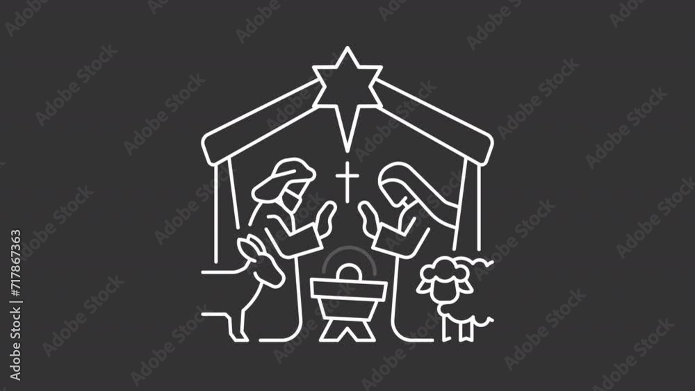 Vidéo Stock Nativity white line animation. Holy night animated icon ...
