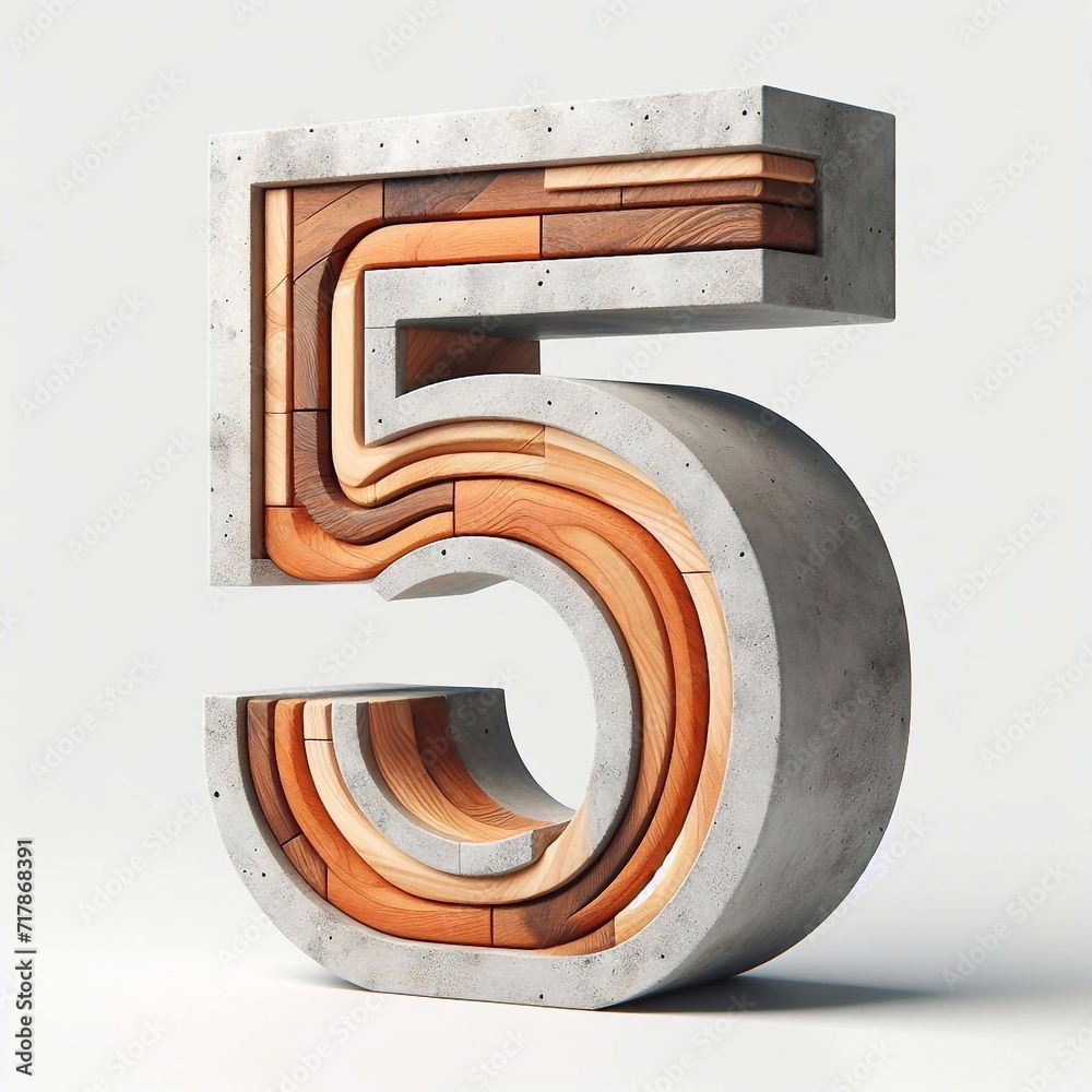 5 digit shape created from concrete and wood. AI generated illustration ...