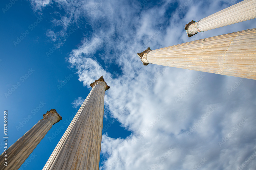 Columns and ruins in the ancient city of Salamis in Cyprus. Salamis ...