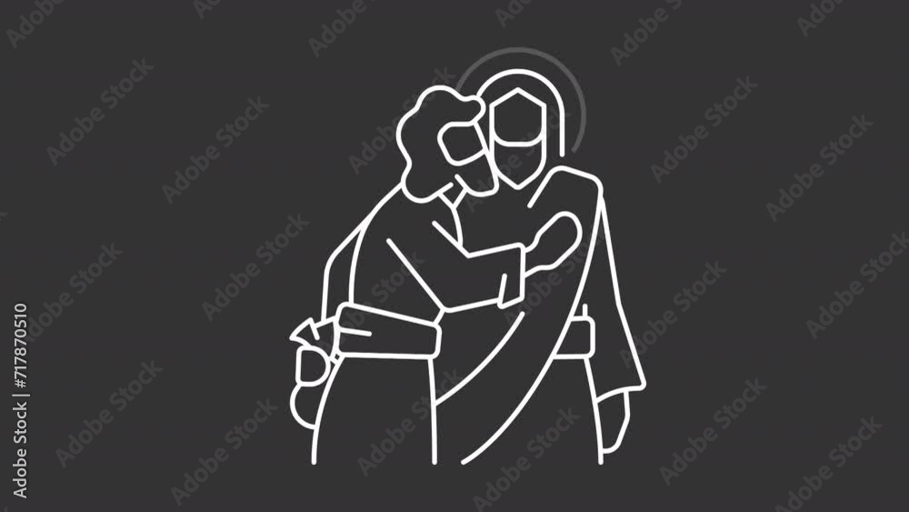Kiss of Judas white line animation. Jesus Christ betrayal animated icon ...