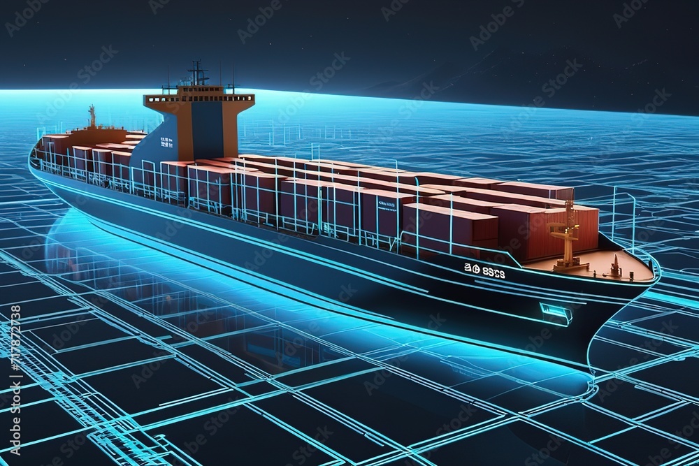3d lowpolygon cargo ship rendering illustration on mobile ...