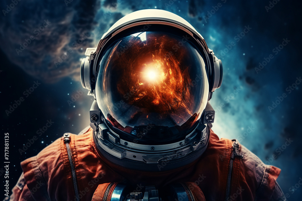 Generative AI picture of astronaut spaceman woman do space walk working ...