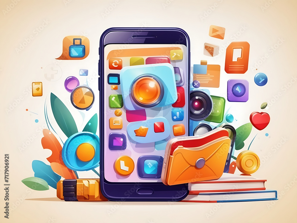 Smartphone software and applications. Phone, book, camera, and ...