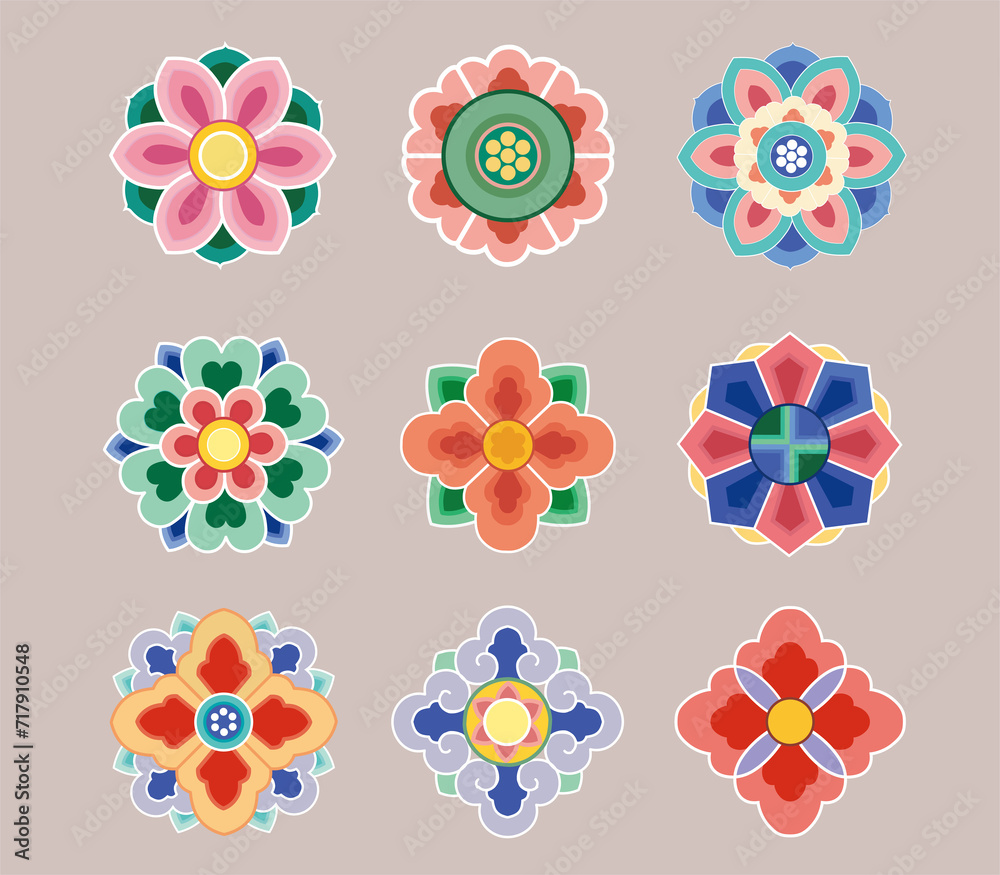 한국전통 단청문양 패턴 일러스트 Stock Illustration | Adobe Stock