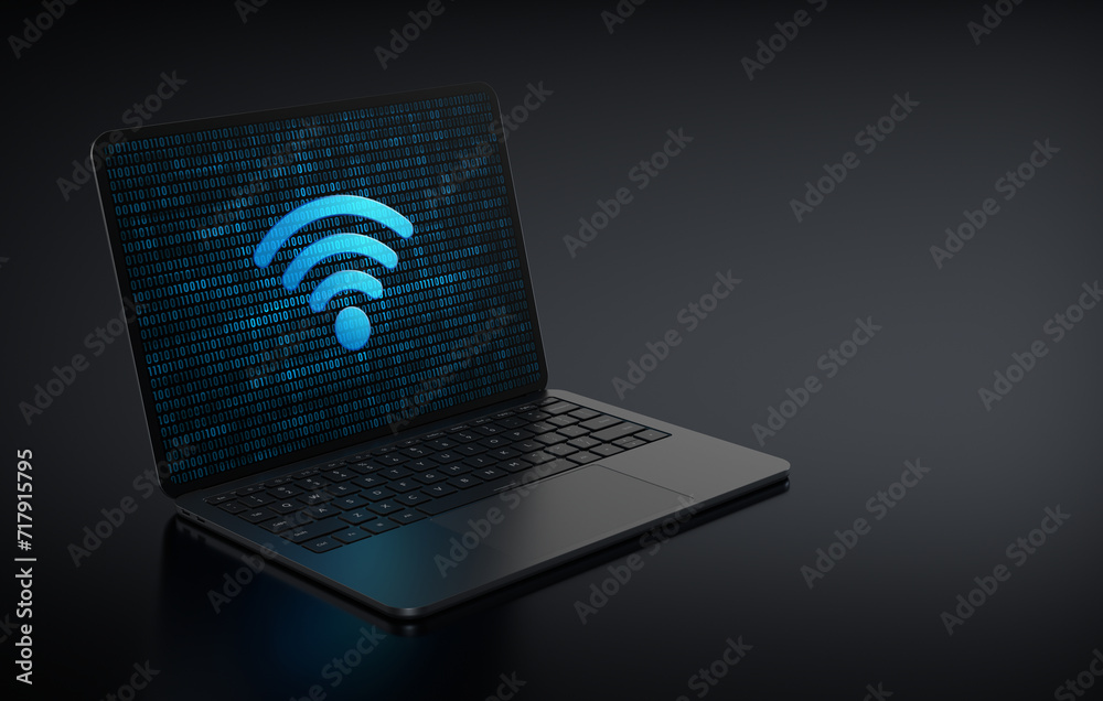 Laptop device in the left side positioned diagonally with Wi-Fi ...