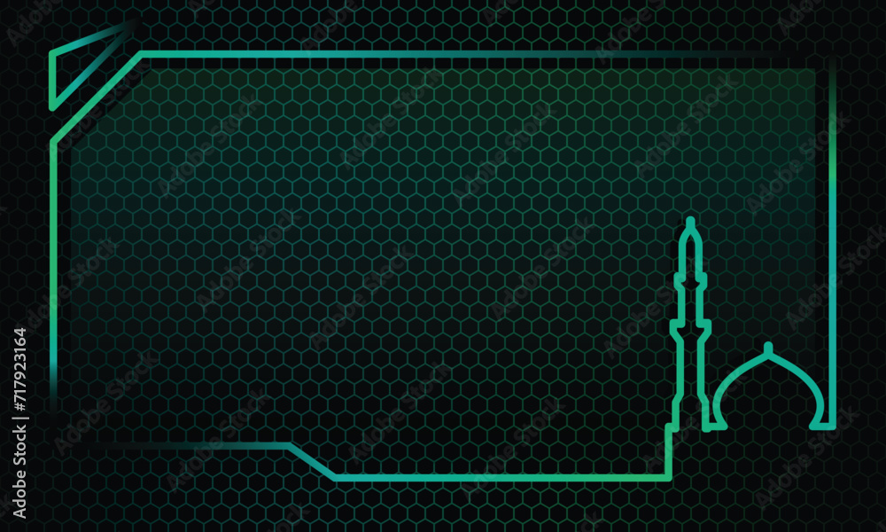 Futuristic tecno Neon green Mosque background. Neon green border frame ...