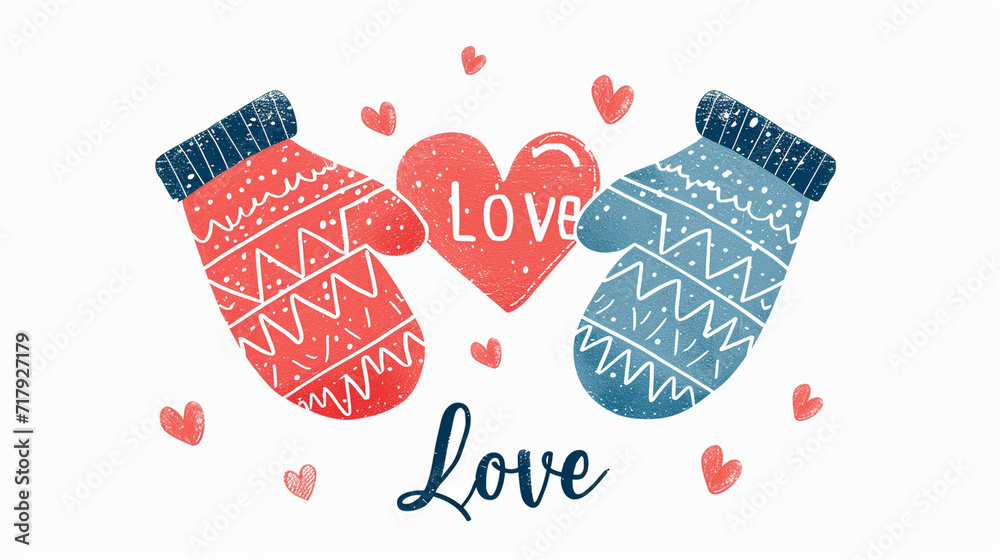An illustration of a pair of mittens, each with half a heart, forming a ...