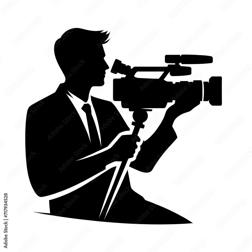 Cameraman silhouette icon, depicted in a dynamic and focused style ...