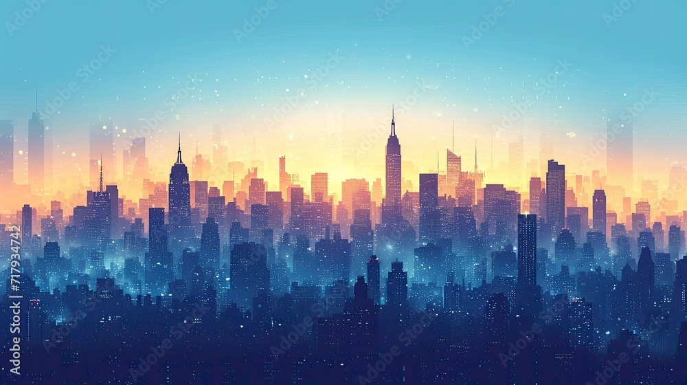 sunrise over the city, blue sky and city, City Sky Scrapers with blue ...