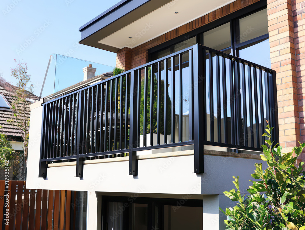 2nd floor house balcony railing, two-story house architecture Stock ...