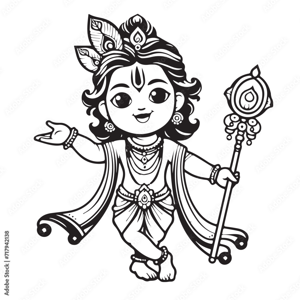 lord Krishna simple line drawing illustration for Krishna janmashtami ...