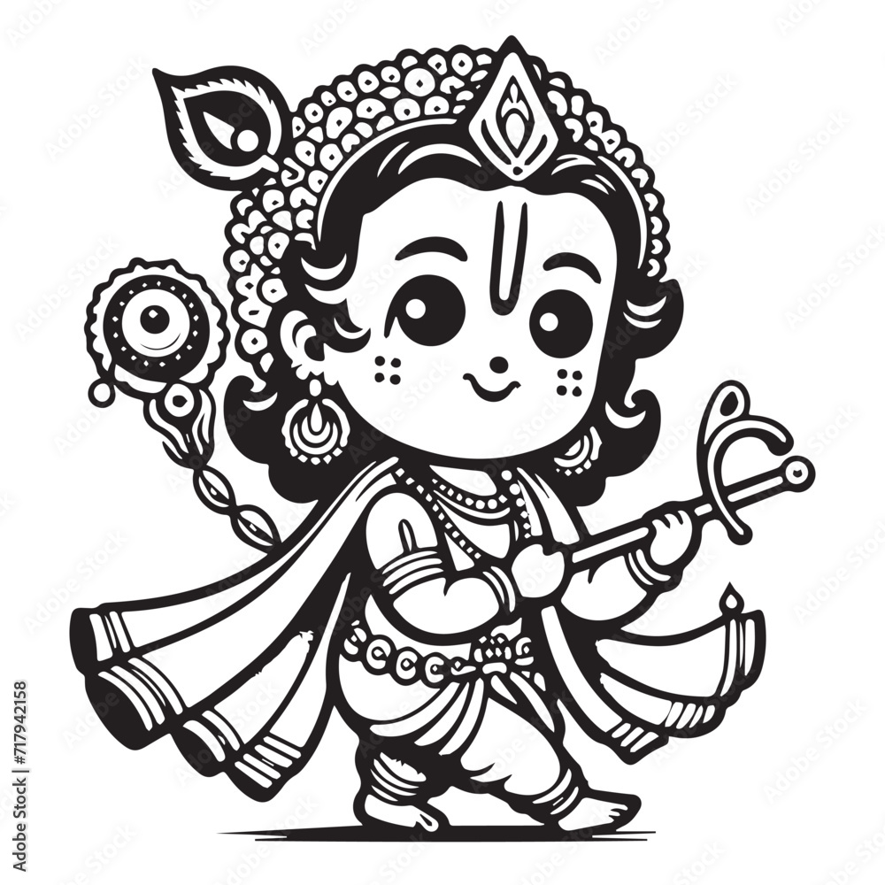 lord Krishna simple line drawing illustration for Krishna janmashtami ...
