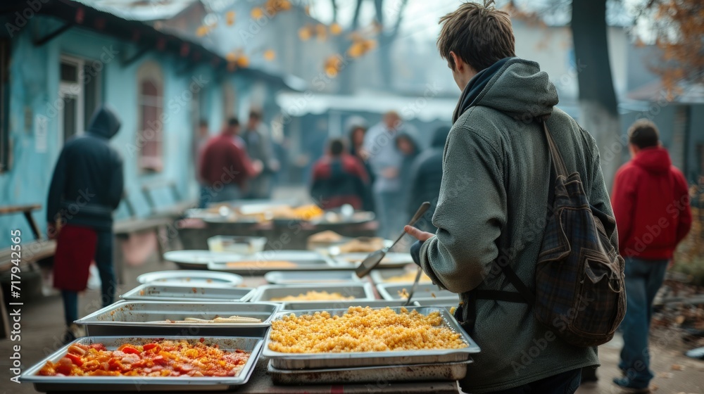 Canteen for the homeless. Concept of helping people with disabilities ...