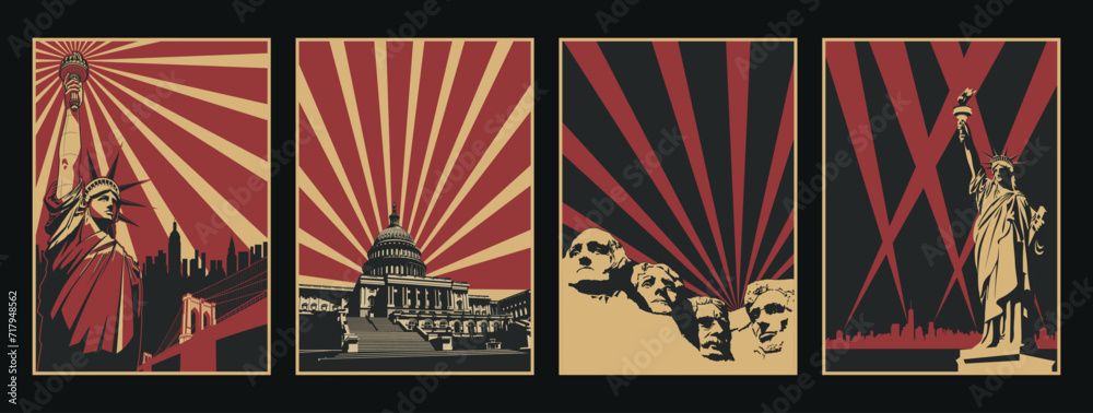 USA Landmarks: Statue of Liberty, Capitol Building, Mount Rushmore ...