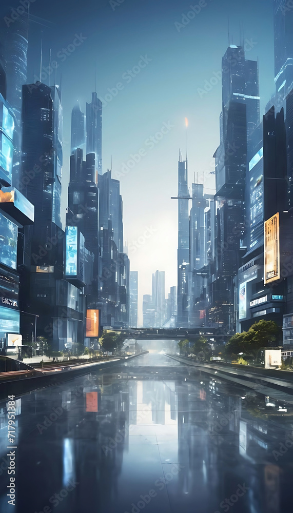 Futuristic technology city background banner with modern high-rise ...
