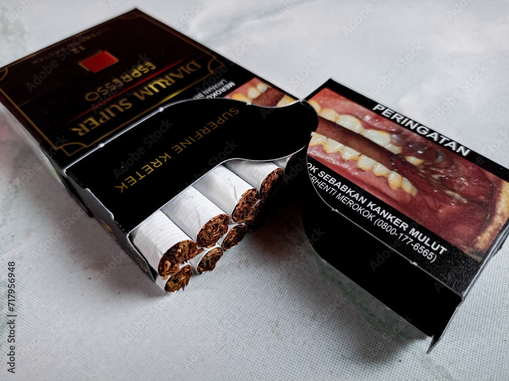 Djarum Super espresso Kretek close up. Packaged cigarettes. Djarum ...