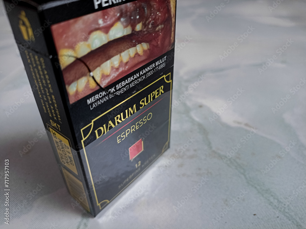 Djarum Super espresso Kretek close up. Packaged cigarettes. Djarum ...