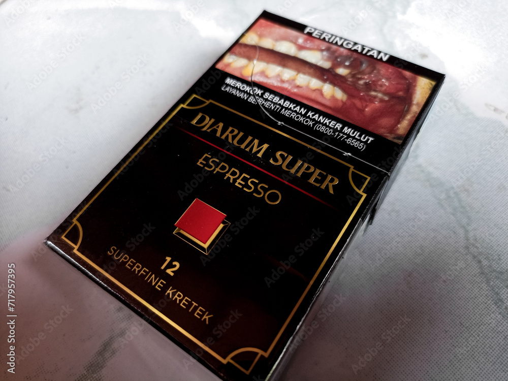 Djarum Super espresso Kretek close up. Packaged cigarettes. Djarum ...