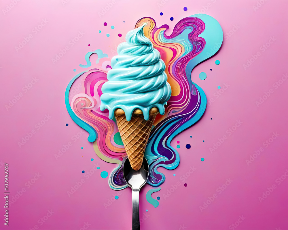 Photorealistic Pop Art Ice Cream Spoon with Sensory Explosions of ...