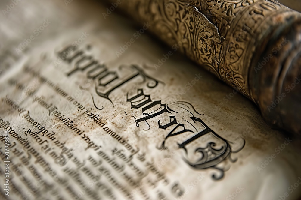 The ancient inscriptions on the ancient magic scroll are old and ...