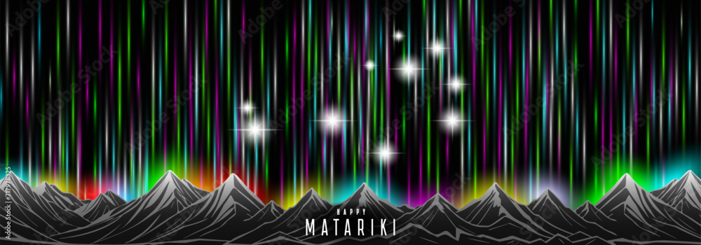 Vector wide holiday banner. New Zealand or Aotearoa. Matariki, Happy ...