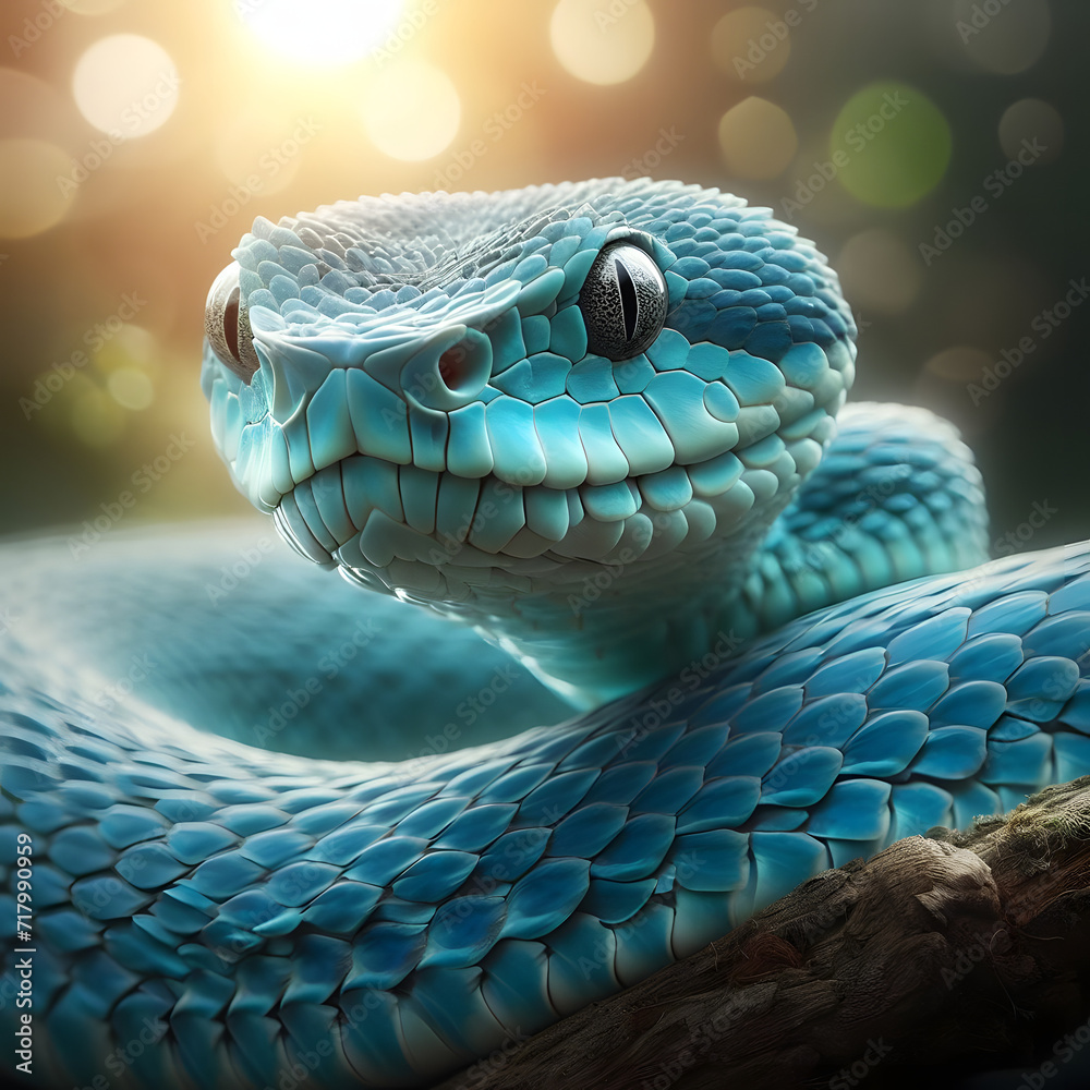 Blue viper snake closeup head on nature background, viper snake ready ...